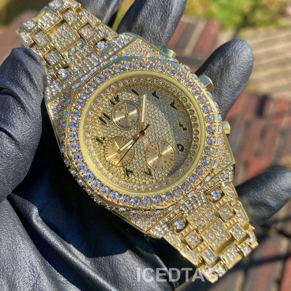 Accessories | Iced Bling Out Mens Luxury White Gold Plated Arabic Dial ...